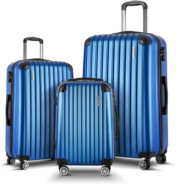 LUGGAGE SET 3PCS Blue Trolley Suitcase Hand Luggages Hard Case Shell ...