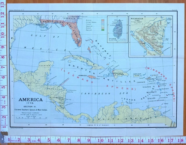 MAP/BATTLE PLAN AMERICA 1776 Leeward Sphere St Lucia Nicaragua Honduras ...