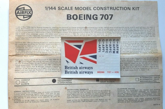 AIRFIX BOEING 707 British Airways 1/144 Scale decal & Instructions used ...