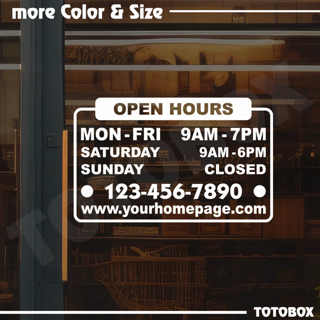 CUSTOM OFFICE OPEN Hour Decal Vinyl Sticker Store Shop Window Door Sign ...
