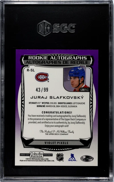 2022-23 OPC PLATINE PIXELS VIOLETS AUTOGRAPHE Juraj Slafkovsky SGC GRADE 10/9,5 EUR 299,90 ...