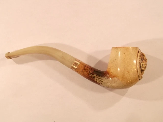 PIPE EN ÉCUME de mer sculptée tête sanglier Rallie Bourbonnais bague OR ...