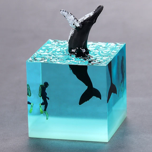 MARINE WHALE CUBE Ornament Resin Cube Craft Home Room Decor (Humpback ...