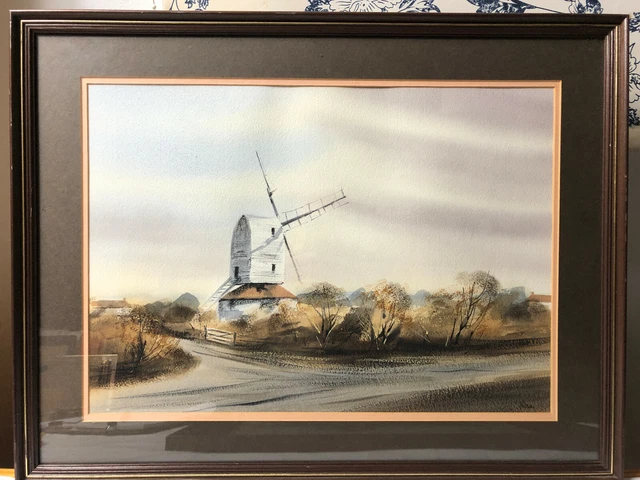 SIGNED - HEAM Watercolour - Windmills - Dutch/Norfolk Broads? - 55.5cm ...