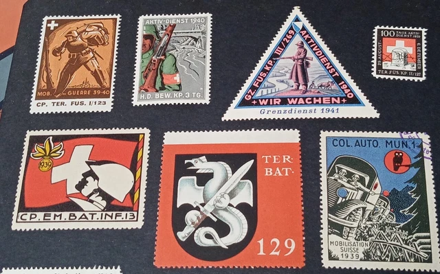 SWISS SWITZERLAND WW2 Soldier Army Poster Stamps Labels Free UK Post £9 ...