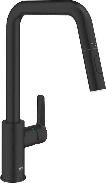 GROHE EINHEBELMISCHER, HERAUSZIEHBARE Spülbrause, Hochdruck, schwarz ...