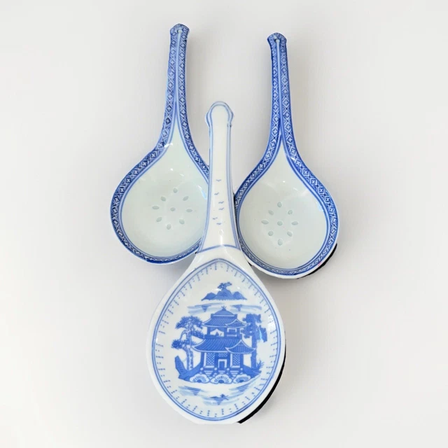 CHINESE BLUE CANTON Porcelain Hand Painted Soup Ladles £10.00 - PicClick UK