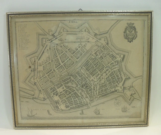 ANTIKER STICH VON EMDEN Ostfriesland Stadtplan Kupferstich gerahmt Glas Bild EUR 1,50 - PicClick DE