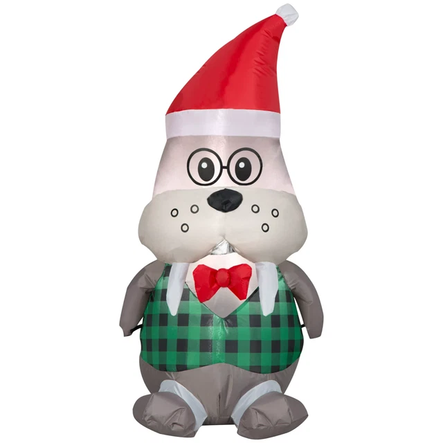 HOLIDAY TIME 3.5 ft Inflatable Wally Walrus with Christmas Santa Hat ...