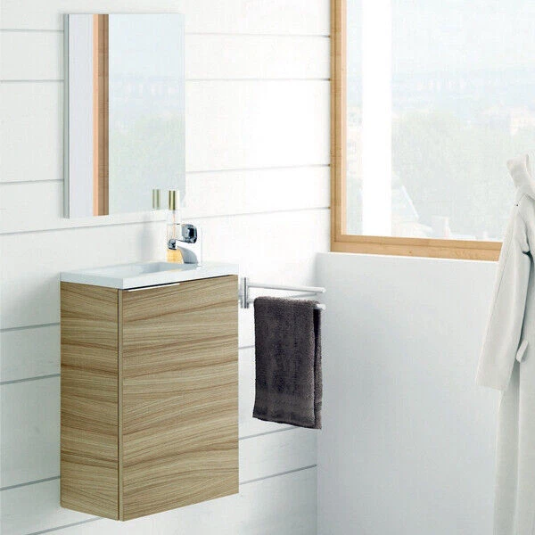 MOBILE BAGNO SOSPESO 40 Cm Rovere Salvaspazio Con Lavabo E Specchio ...