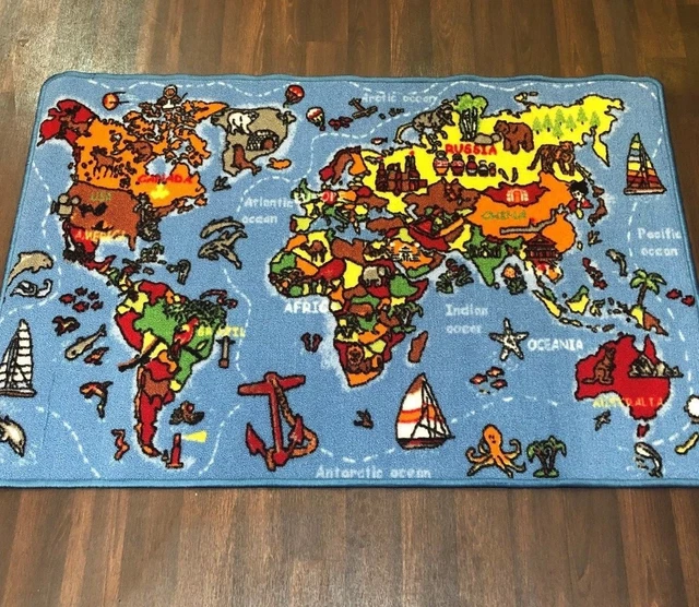 NEW EDUCATIONAL CHILDRENS World Map Mat Rug School Home 80X120Cm ...