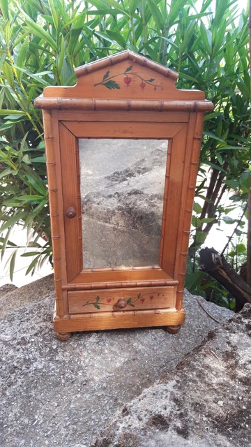 ANCIENNE ARMOIRE À glace de poupée en pitchpin imitation bambou-jouet, meuble EUR 50,00 ...
