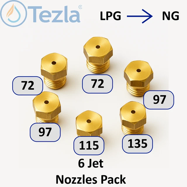 NATURAL GAS JET Set - 6 Burner Hob Injector Nozzle Conversion Kit - NEW ...