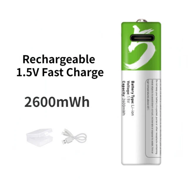 RECHARGEABLE BATTERY USB AA 1.5V Fast Charge Li-ion Type C Cable ...