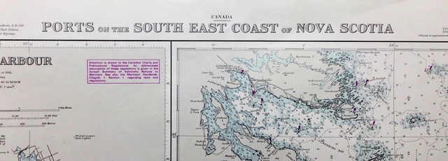 VINTAGE ADMIRALTY SEA Chart. No.340. PORTS in S.E. COAST of NOVA SCOTIA ...