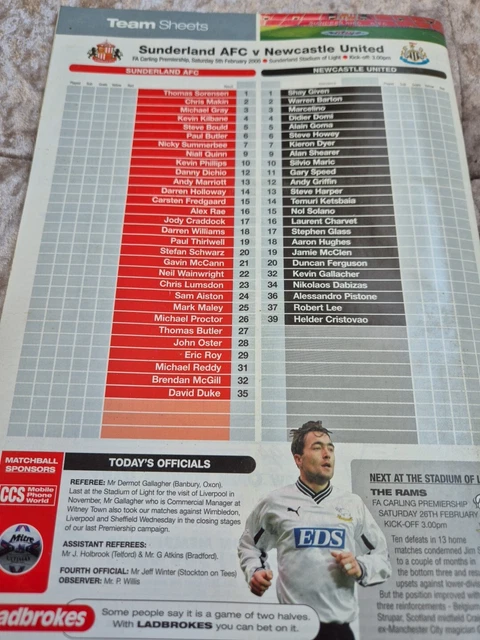 NEWCASTLE UNITED V Sunderland Official Matchday Programme 5th February ...