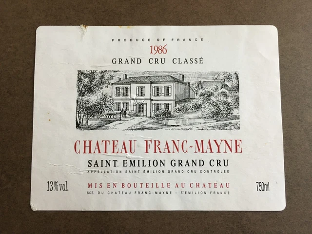 ETIQUETTE VIN / Wine Label Chateau Franc Mayne 1986 Decollee EUR 1,00 ...