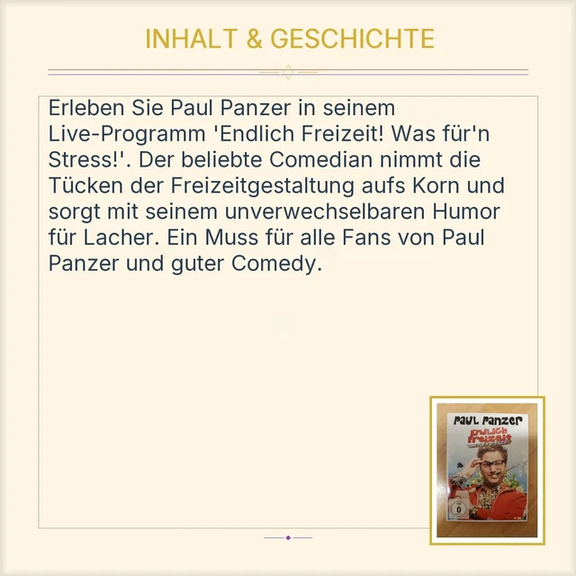 PAUL PANZER ENDLICH Freizeit Was für'n Stress Live Comedy Programm DVD ...