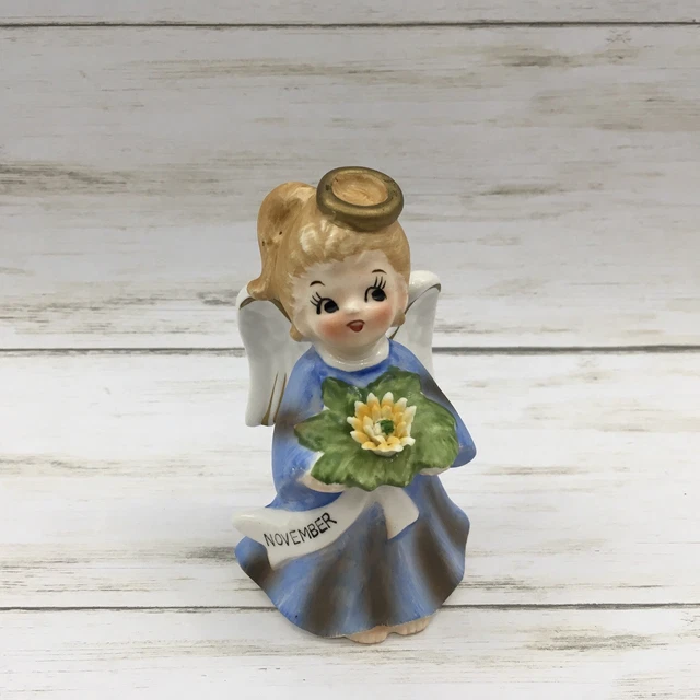 VINTAGE LEFTON JAPAN Ceramic November Blue Monthly Angel Figurine #106 ...