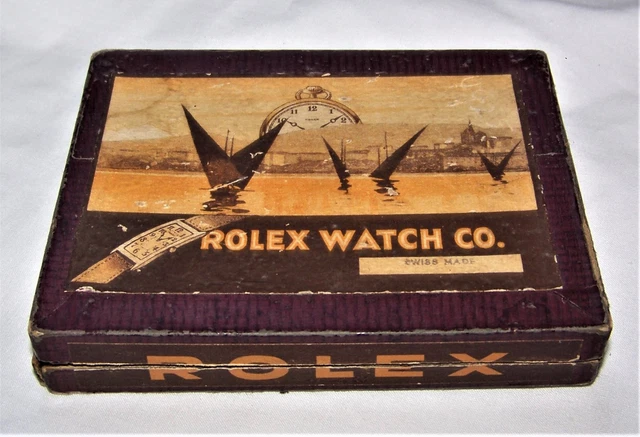 UNUSUAL VINTAGE 1930S or 40s Rolex Cardboard Box w/ Sailboats on Label ...
