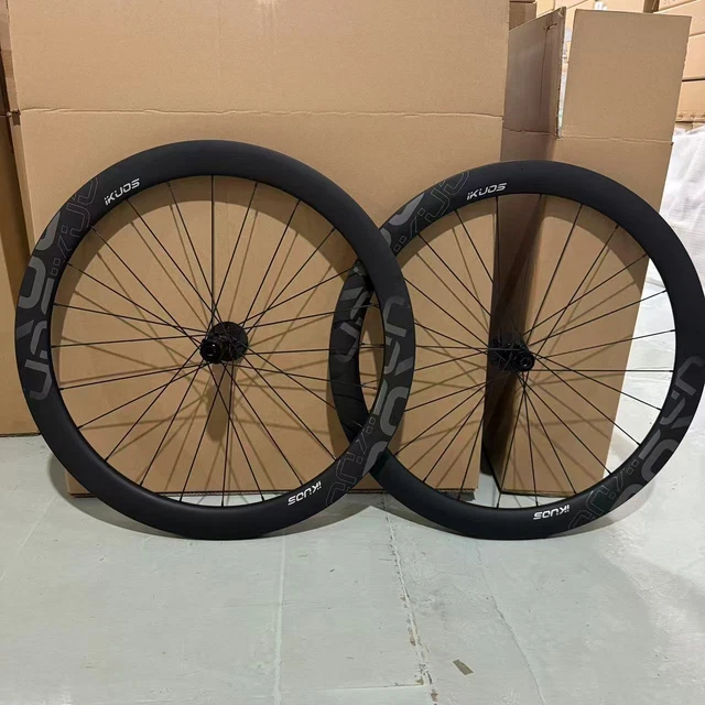 IKUOS ROAD 700C Carbon Wheelset 50/55/65mm Clincher Wheels Disc Brake Thru Axle £329.99 ...
