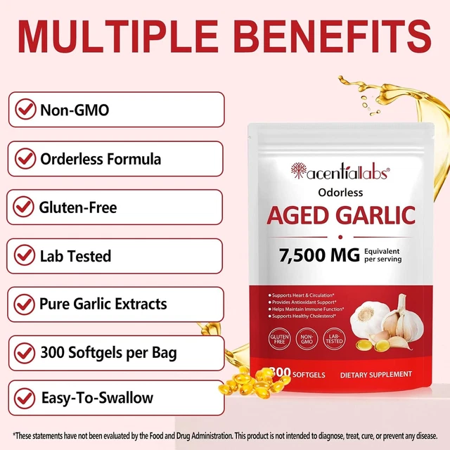AGED GARLIC EXTRACT Capsules 7500mg Odorless,for Heart Health, Immune ...