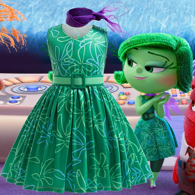 KIDS INSIDE OUT 2 Cosplay Disgust Costume Girls Blue Dress Scarves ...