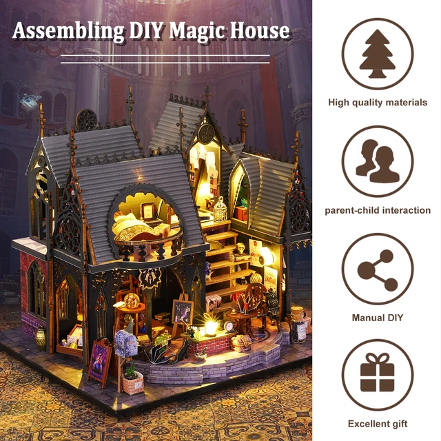 DIY MINIATURE DOLLHOUSE Kit with Dust Cover Handmade Mini Crafts ...