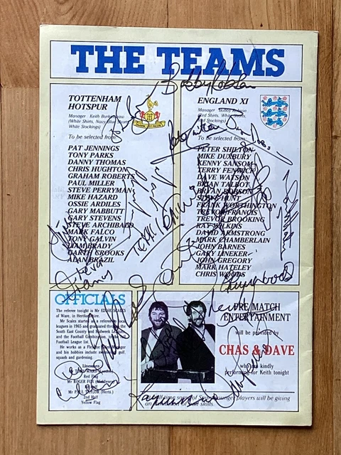 TOTTENHAM HOTSPUR V England - Burkinshaw test. 1984 programme SIGNED by ...