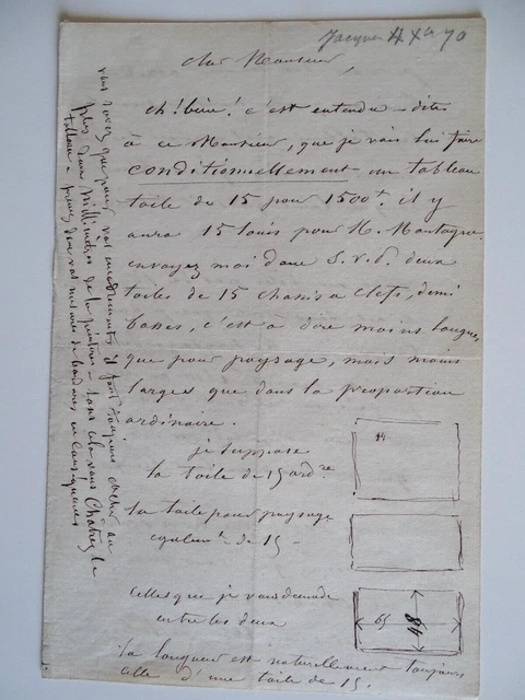 2 AUTOGRAPHE LETTRES Charles Emile Jacque Peintre animalier et graveur ...