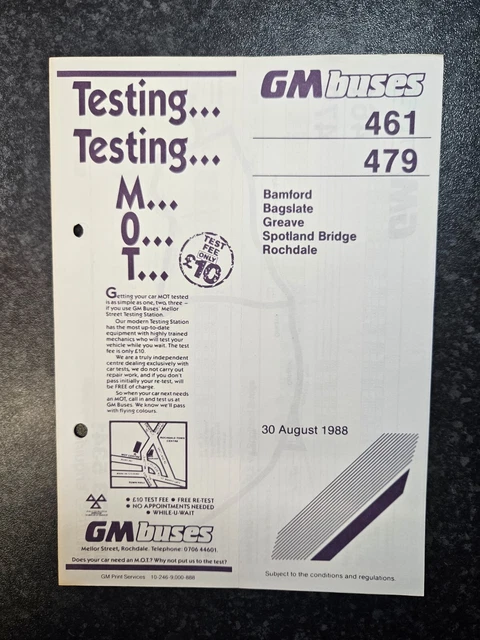 GM BUSES GREATER Manchester Area Transport Bus Timetable Leaflet 461 ...