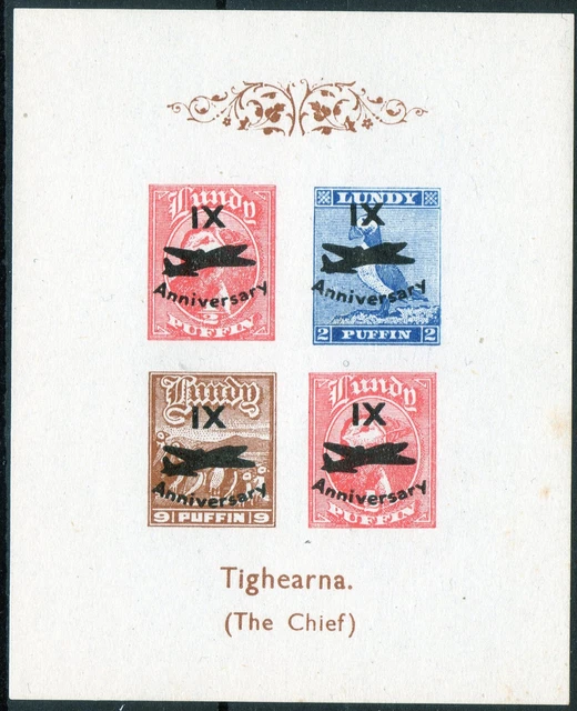 GB LUNDY ISLAND 1953 Tighearna Miniature Sheet IX Anniversary Overprint ...