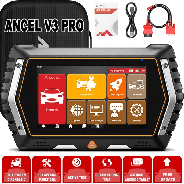 ANCEL V3 PRO OBD2 Scanner Full System Auto Diagnostic Scan Tool ECU ...