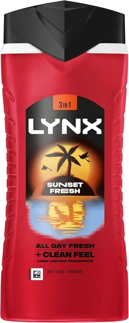 LYNX MEN SUNSET Fresh 3-in-1 Hair, Face and Body Wash with 500 ml (Pack ...