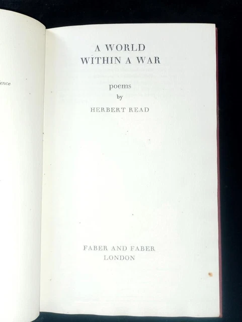 A WORLD WITHIN A War: Poems by Herbert Read HARDBACK 1st edition 1944 £ ...