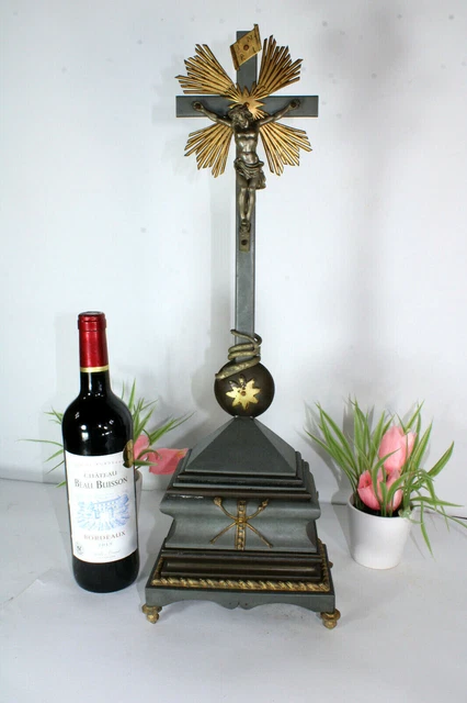 ANTIQUE LARGE FRENCH Metal Altar crucifix snake religious £210.44 ...