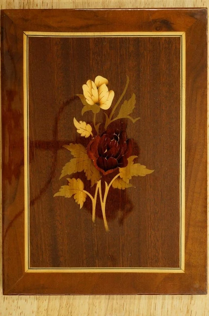 MCM MID CENTURY Modern Art Artisan Wood Inlay Wall Art Rose Floral 9 x ...