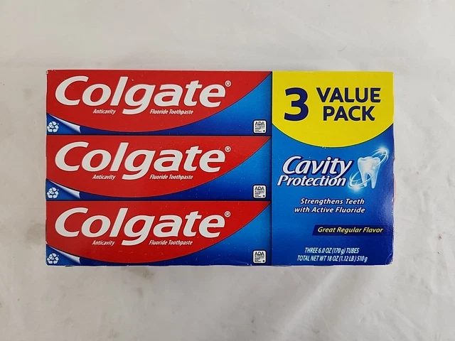 COLGATE CAVITY PROTECTION Toothpaste Great Regular Flavor 3x6oz Tubes ...