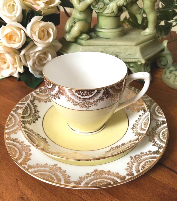 VINTAGE DIANE SPRINGFIELD Bone China Tea Cup Saucer Side Plate yellow ...
