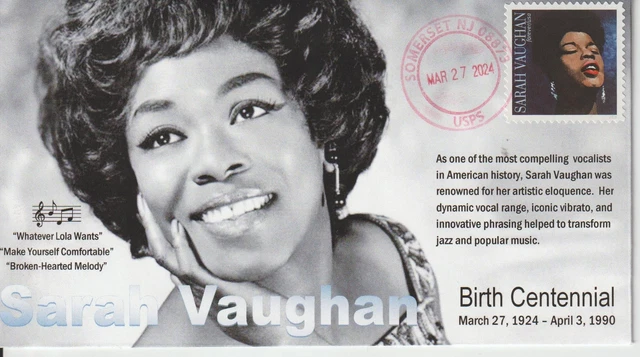 6° CACHETS SARAH Vaughn Jazz Vocalist Birth Centennial Limited Edition ...