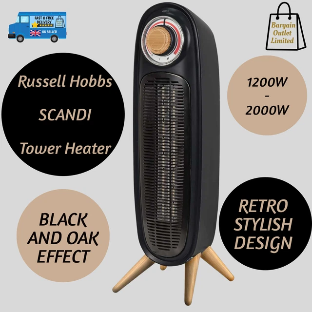RUSSELL HOBBS SCANDI Tower Heater 1200-2000W Black and Oak Effect ...