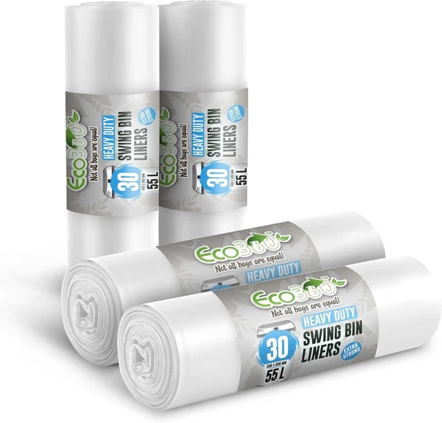 ECOBAG - HEAVY Duty White Bin Liners - 55L - 15 Microns Extra Strong ...