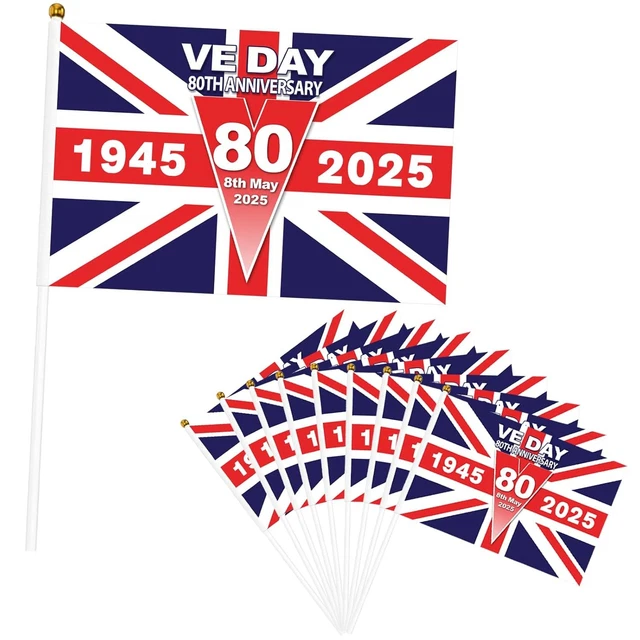 VE DAY 80TH Anniversary Flag 2025, 10 PCS Hand-Held England Flag for ...