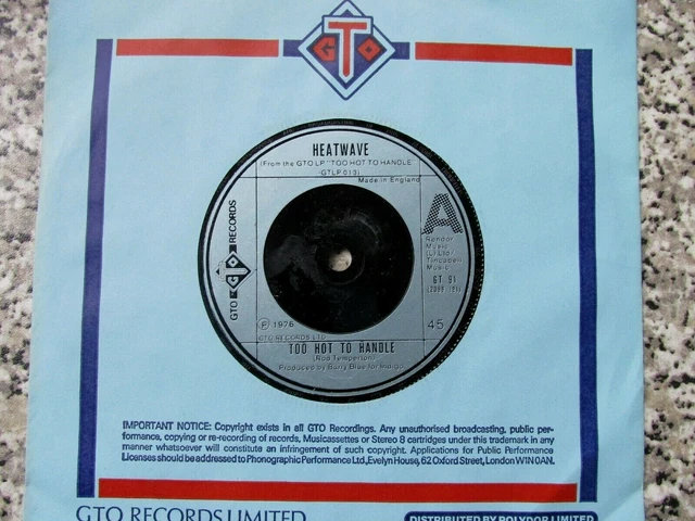 HEATWAVE TOO HOT To Handle 1976 UK 7" VINYL SINGLE GTO RECORDS ROD ...