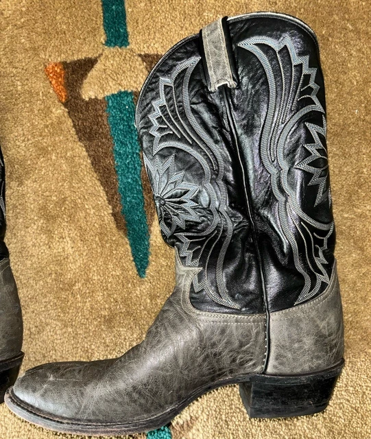 TONY LAMA BLACK Gray Leather Exotic Cowboy Boots Mens 10.5 B Style 6700 ...