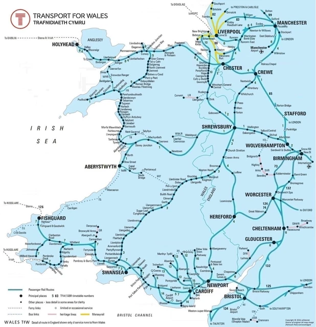 WALES TRAIN MAP (TfW RAIL NETWORK) 2025 with TT refs Size A2 (Crop ...