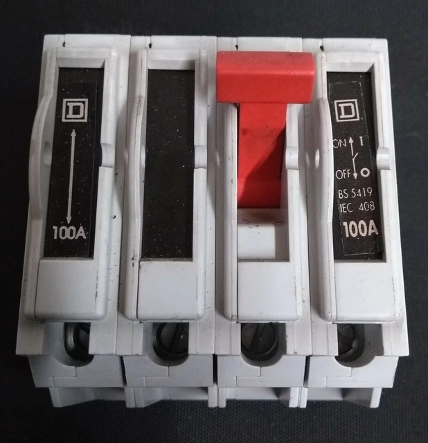 SQUARE D QO4100MN 100A 4 pole Main Switch Disconnector BS5419 £24.50 ...