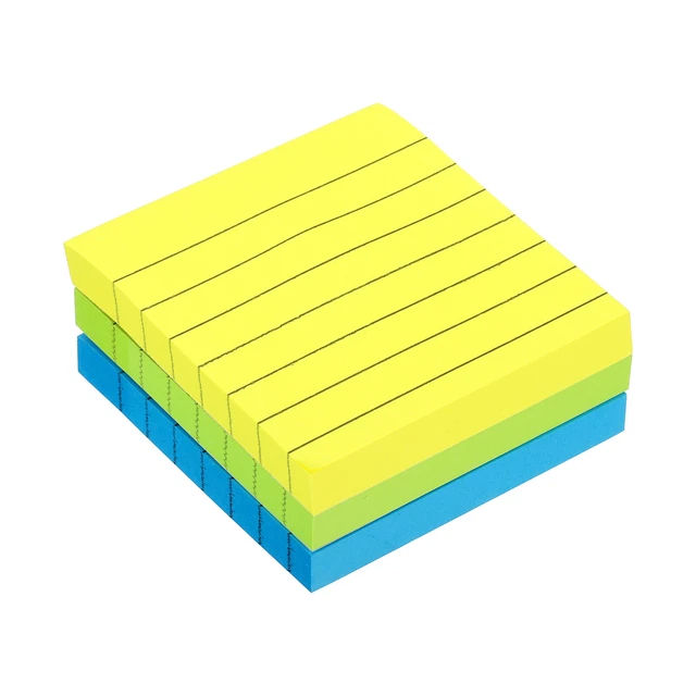 3 PACK 3&X3& Lined Sticky Notes, Self-Stick Note Pads 100 Sheets/Pad, 3 ...
