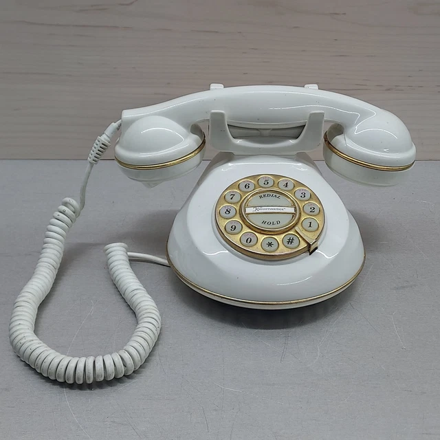 VINTAGE MICROTEL KNIGHTSBRIDGE Cream & Gold Push Button Dial Desk ...