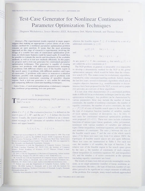 2000 SEP IEEE EVOLUTIONARY COMPUTATION genetic algorithms MACHINE ...